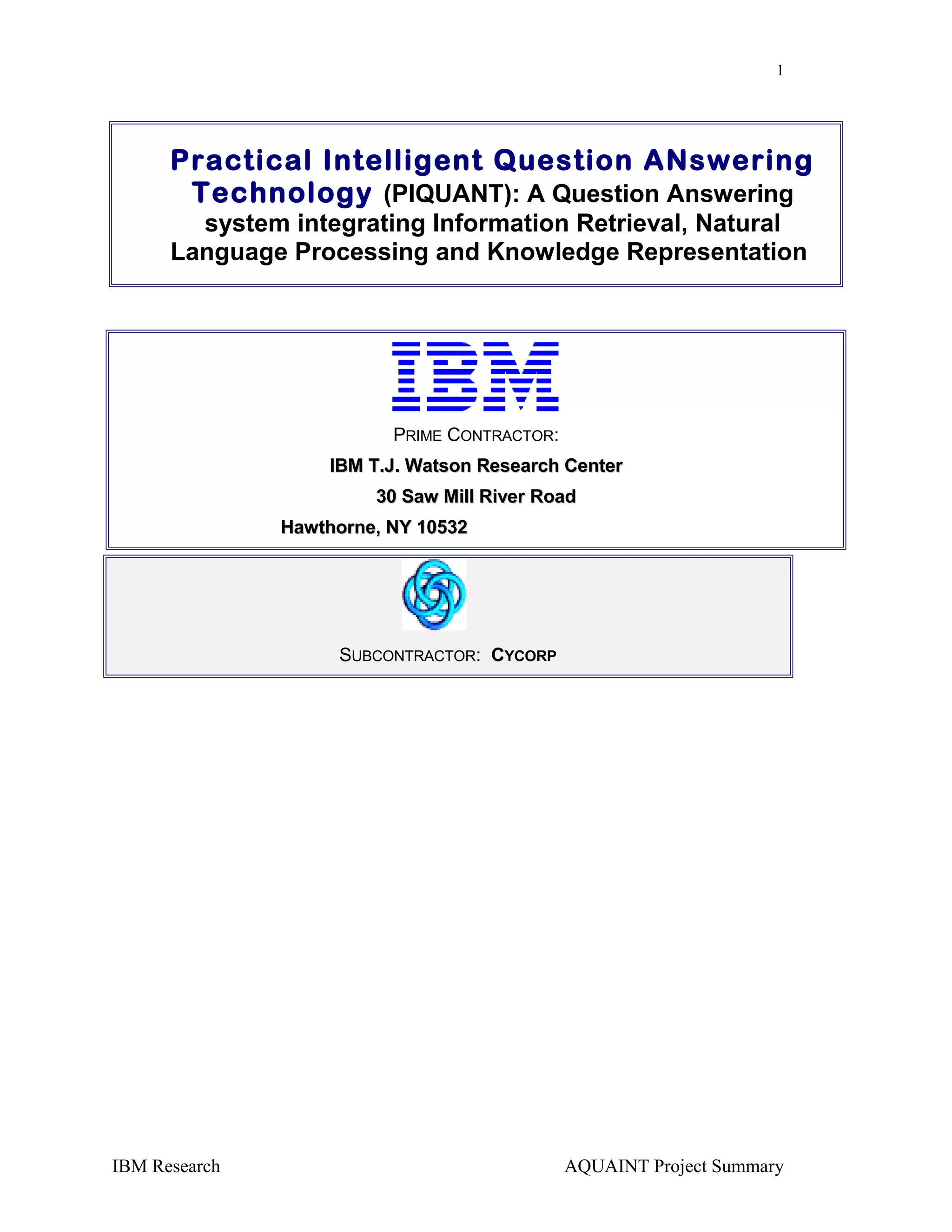 Ibm piquant summary | DOC