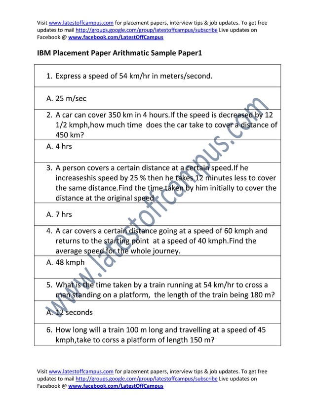 Ibm placement paper arithmatic sample paper1 | PDF
