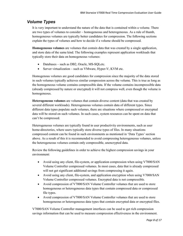 Ibm Real Time Compression Evaluation User Guide For Ibm Storwize V7000 And San Volume Controller
