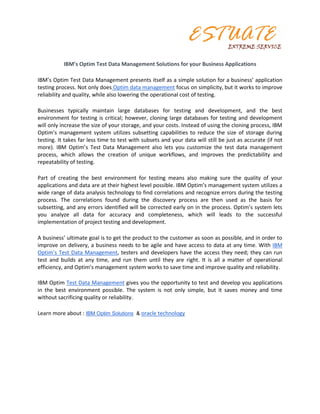 Ibm’s optim test data management solutions for your business applications