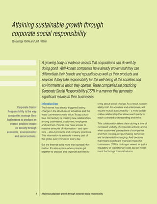 IBM Study On Sustainable Corporate Social Responibilityr | PDF