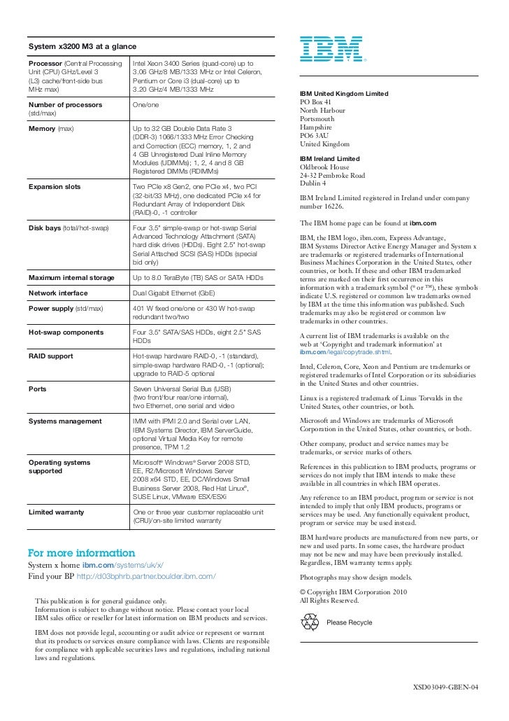 IBM System x3200 M3 - Data Sheet