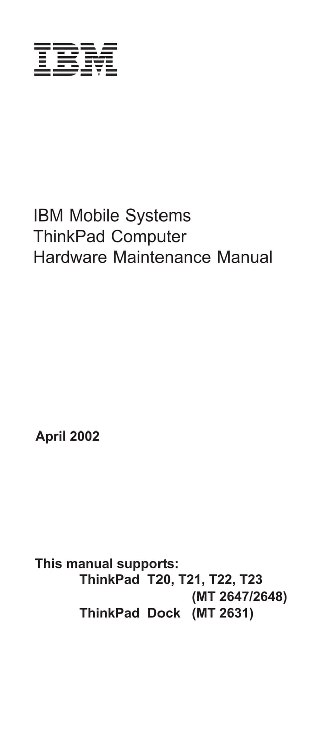 Ibm thinkpad t20 t-21-t22-t23 service manual | PDF | Operating Systems | Computer Software and ...