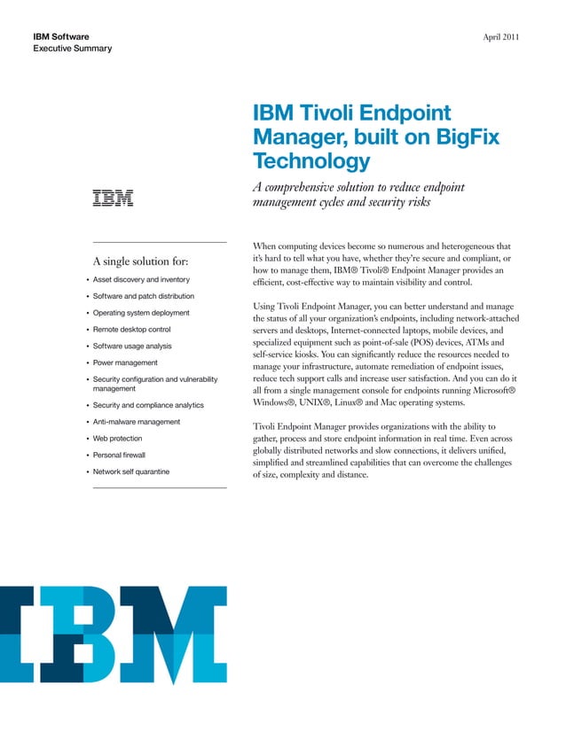 Ibm Tivoli Endpoint Manager Executive Summary | PDF