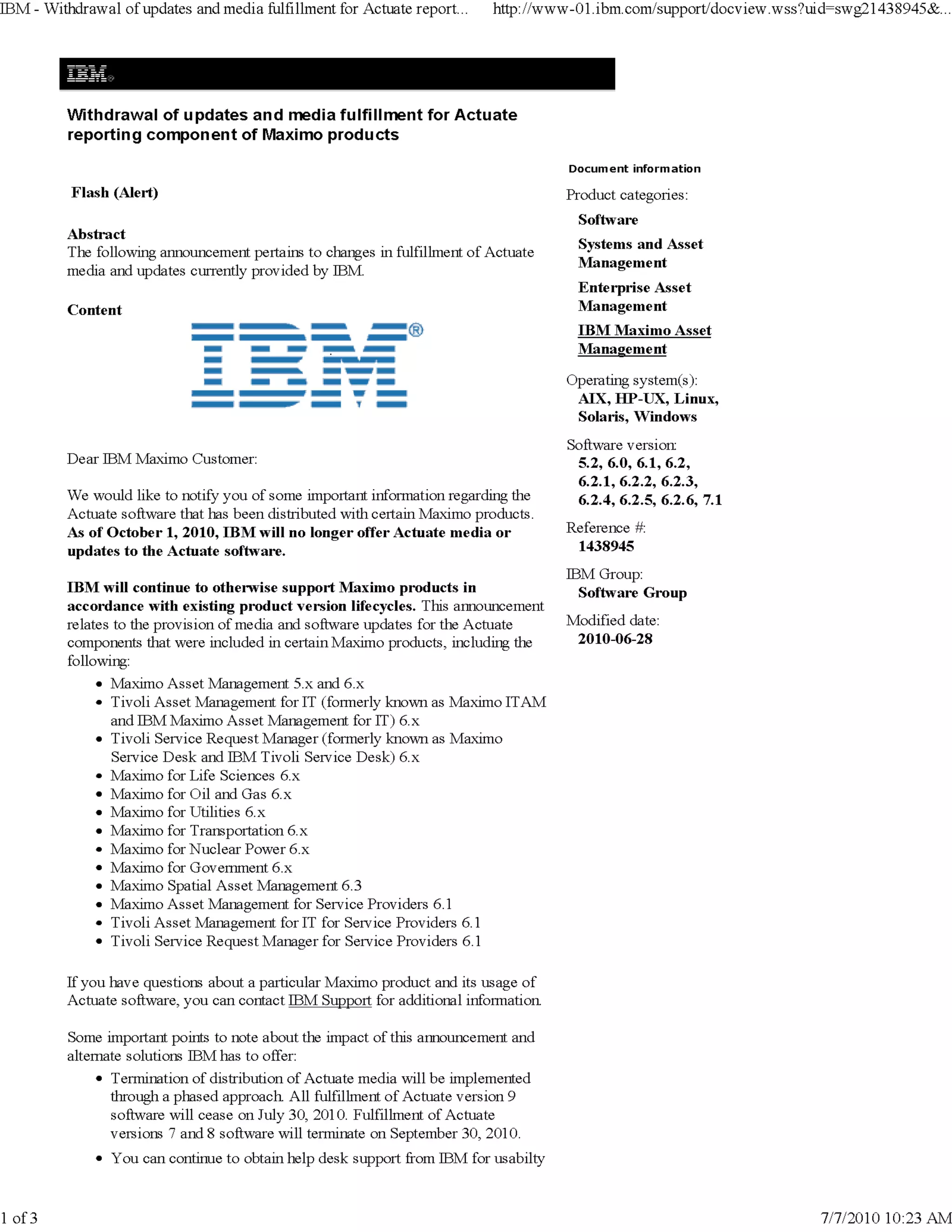 Ibm Withdrawal Of Support | PDF