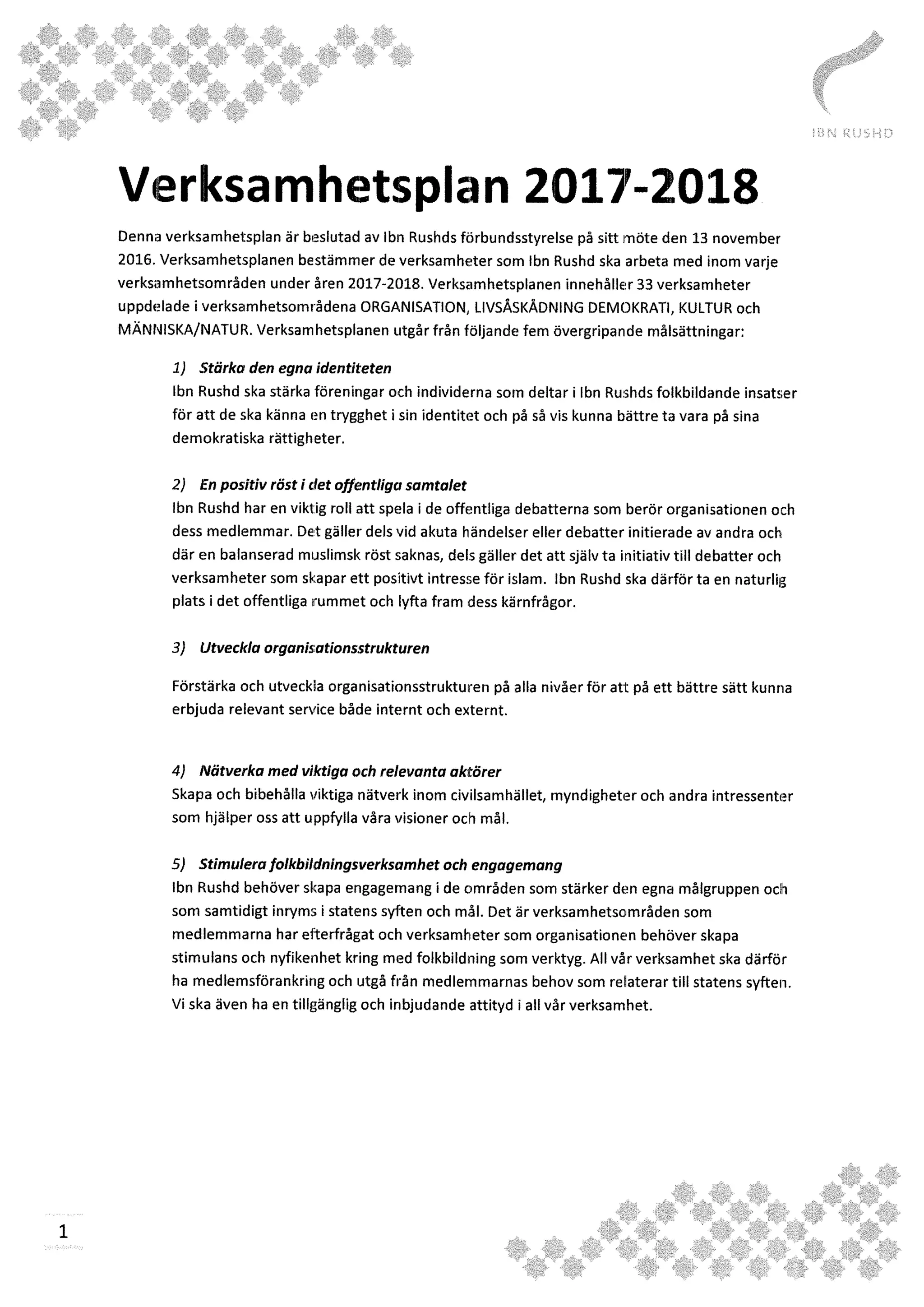 Ibn rushd-verksamhetsplan-2017-2018 | PDF
