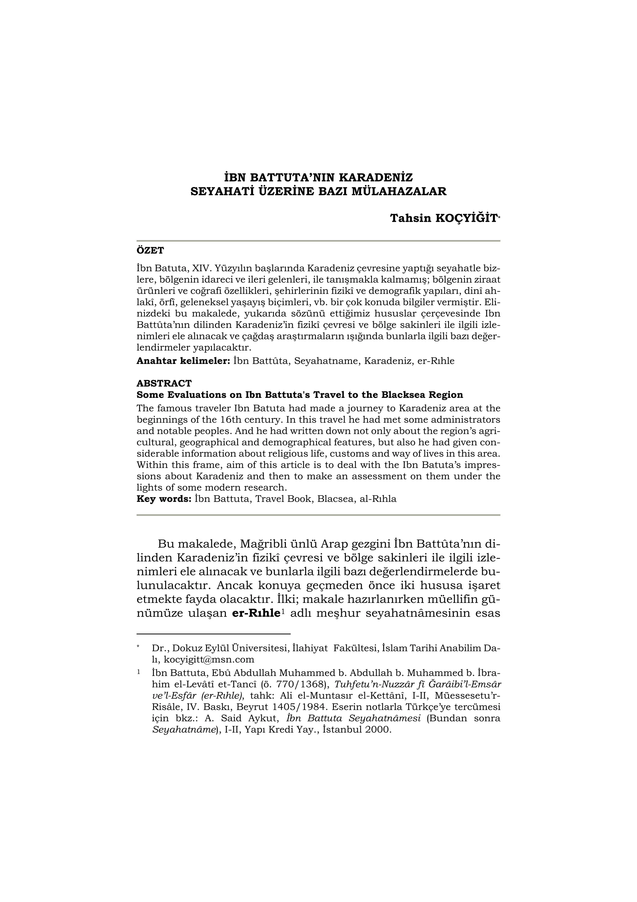 Ibni batuta'nın karadeniz seyahatnamesi | PDF