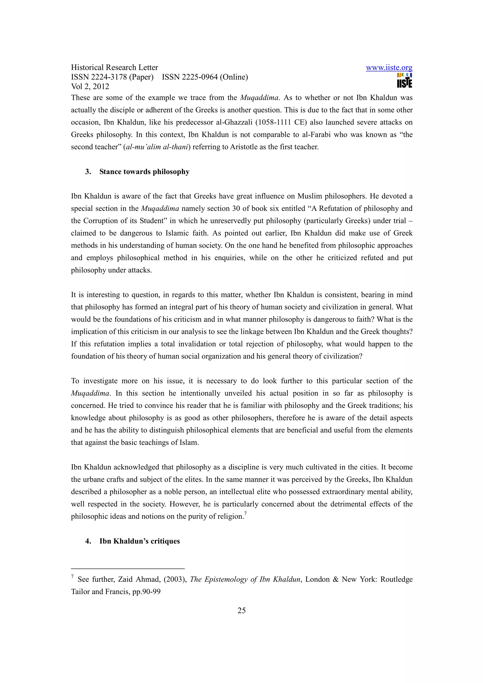 Ibn khaldun and the greek philosophy | PDF