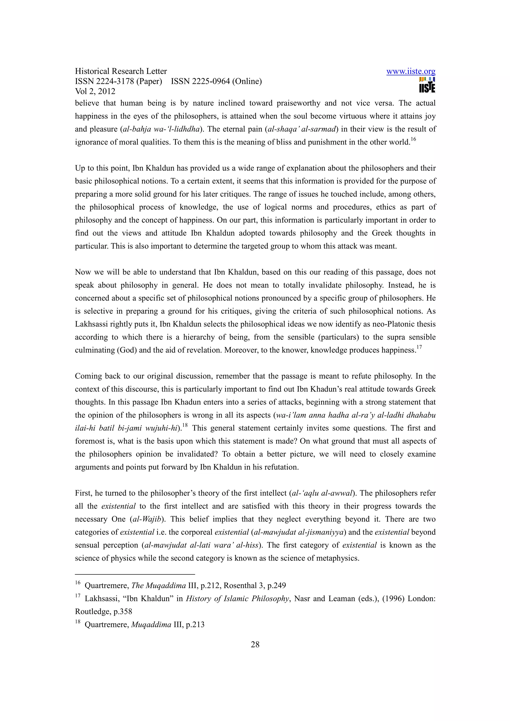 Ibn khaldun and the greek philosophy | PDF