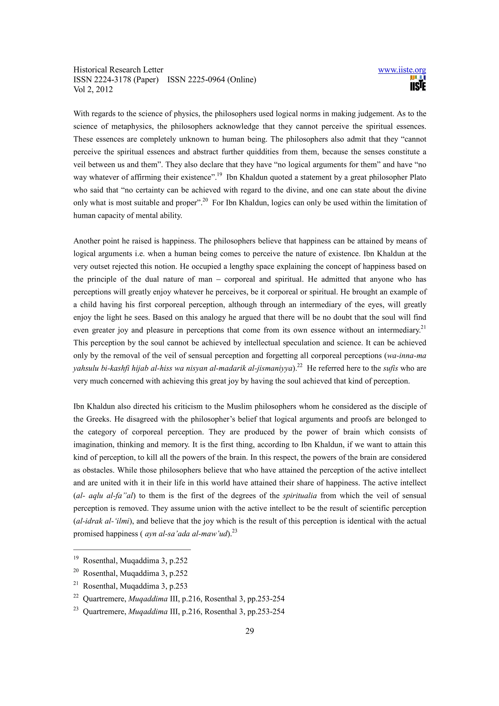 Ibn khaldun and the greek philosophy | PDF