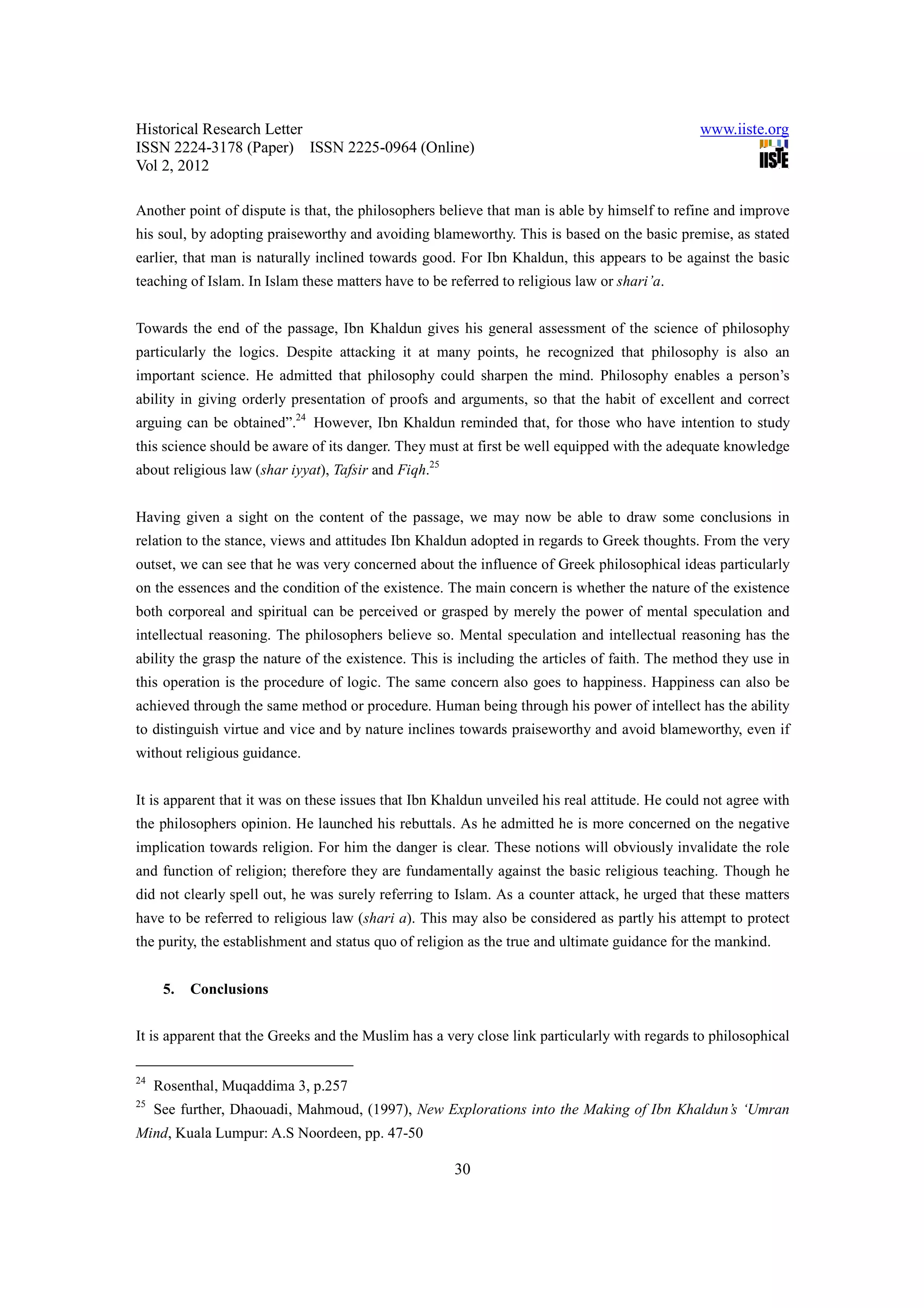 Ibn khaldun and the greek philosophy | PDF