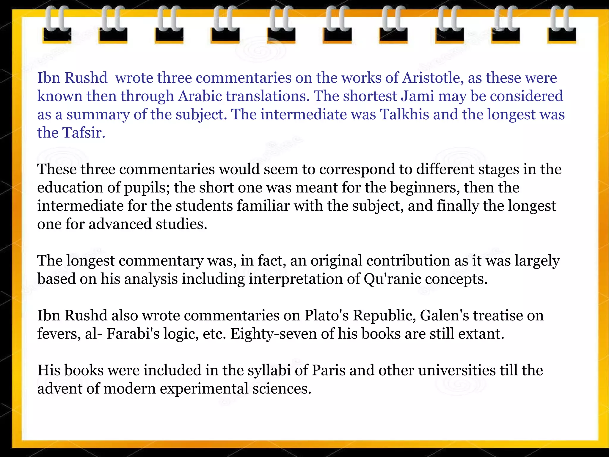 Ibn Rushd Averroism (12th century Spanish Muslim Philosopher) | PPT