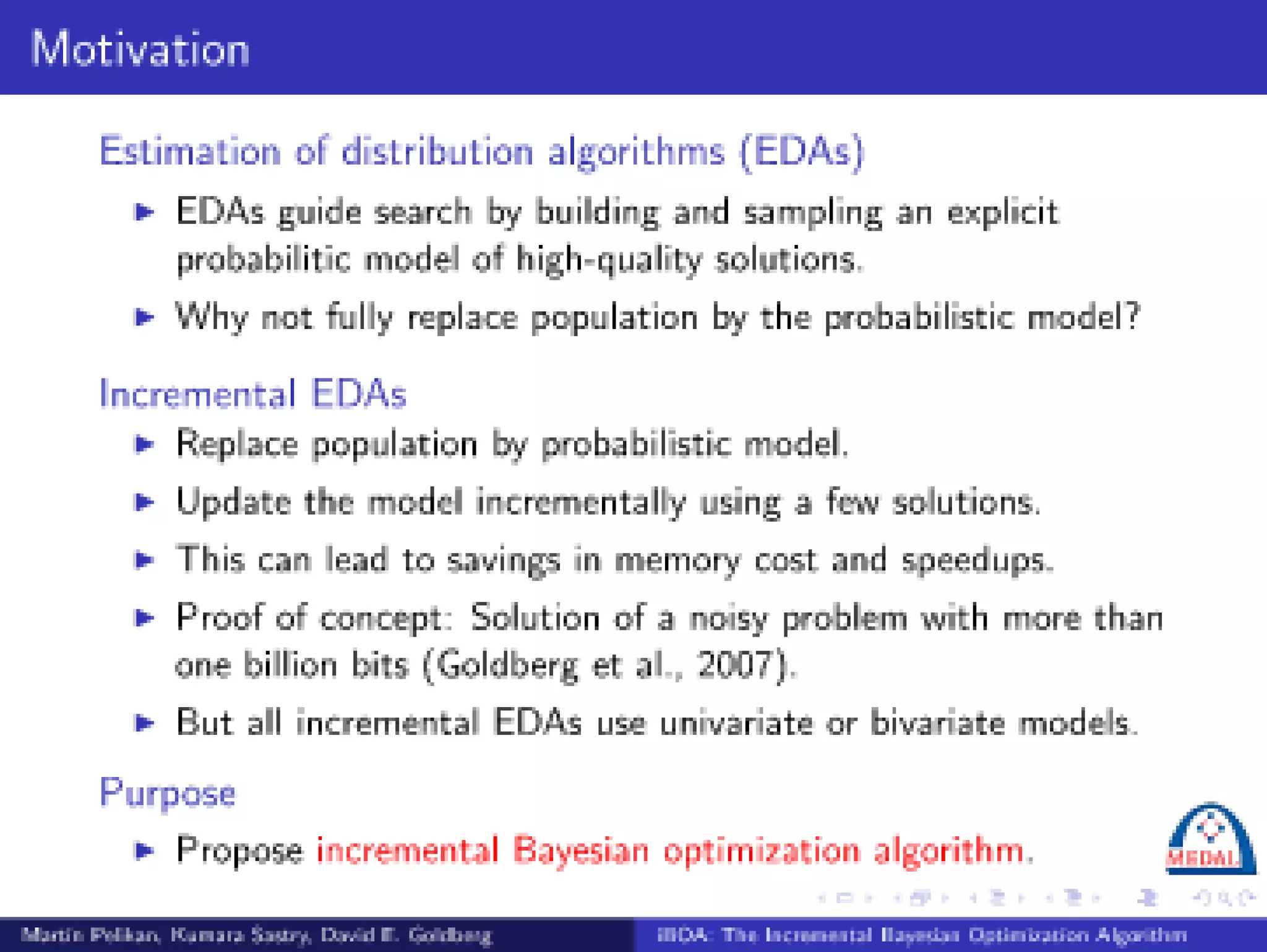 Iboa The Incremental Bayesian Optimization Algorithm Ppt