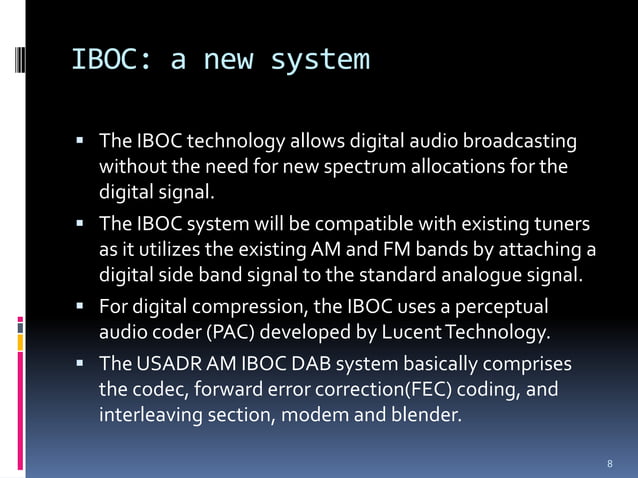IBOC TECHNOLOGY | PPTX | Digital Audio | Computer Software and Applications
