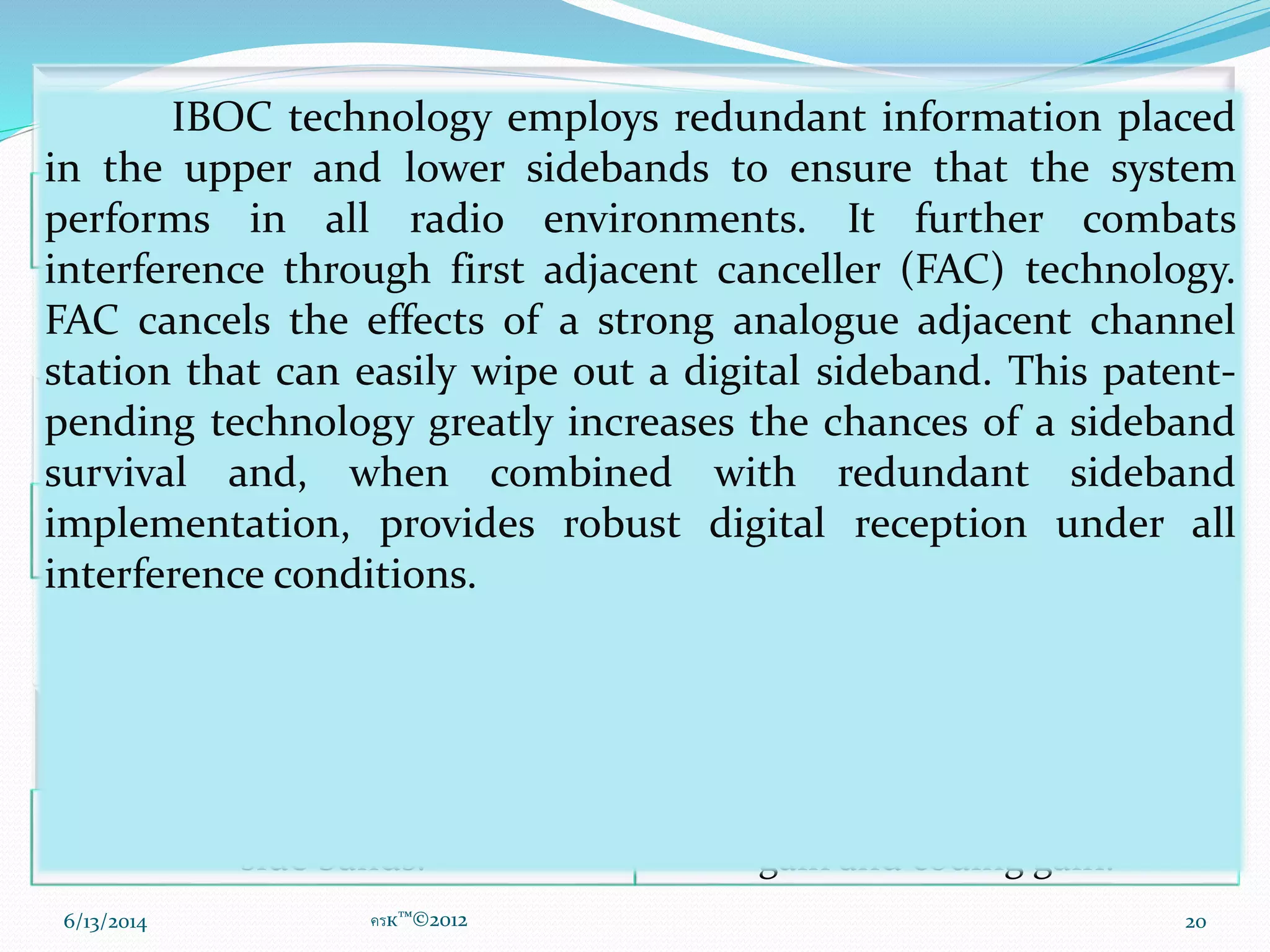 IBOC (In Band On Channel) Technology for DIgital Radio. | PPTX