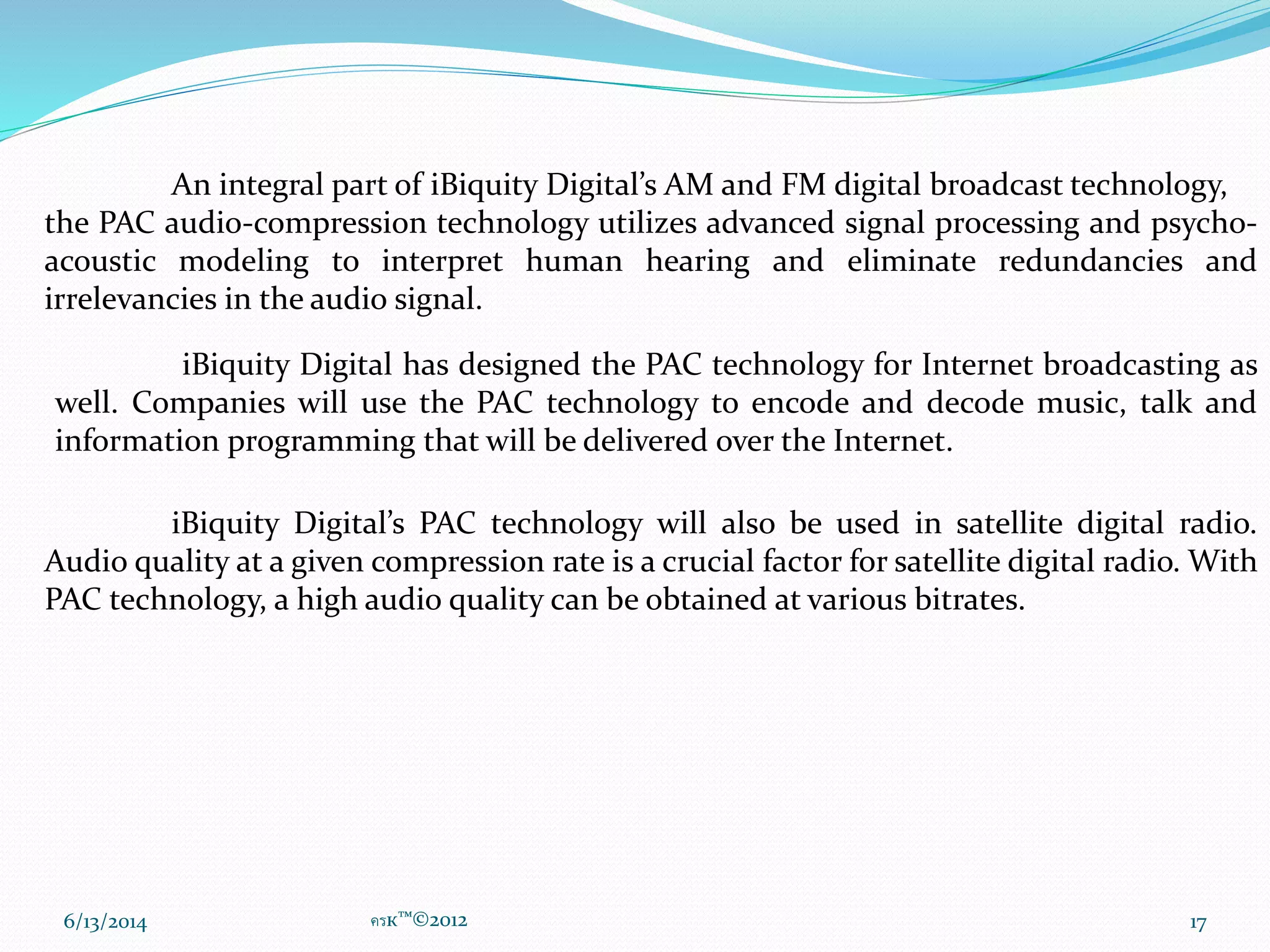 IBOC (In Band On Channel) Technology for DIgital Radio. | PPTX