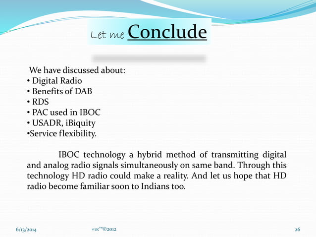 IBOC (In Band On Channel) Technology for DIgital Radio. | PPTX ...