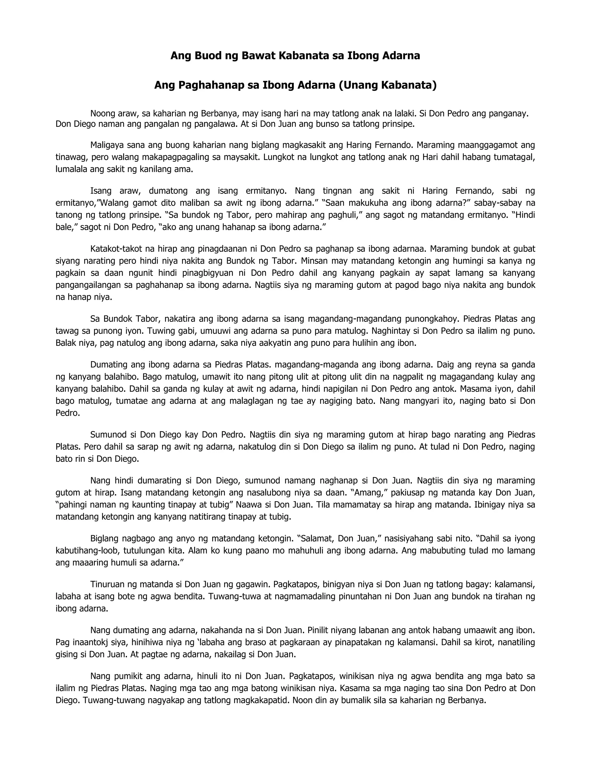 Ibong adarna buod ng 4 na yugto | DOCX
