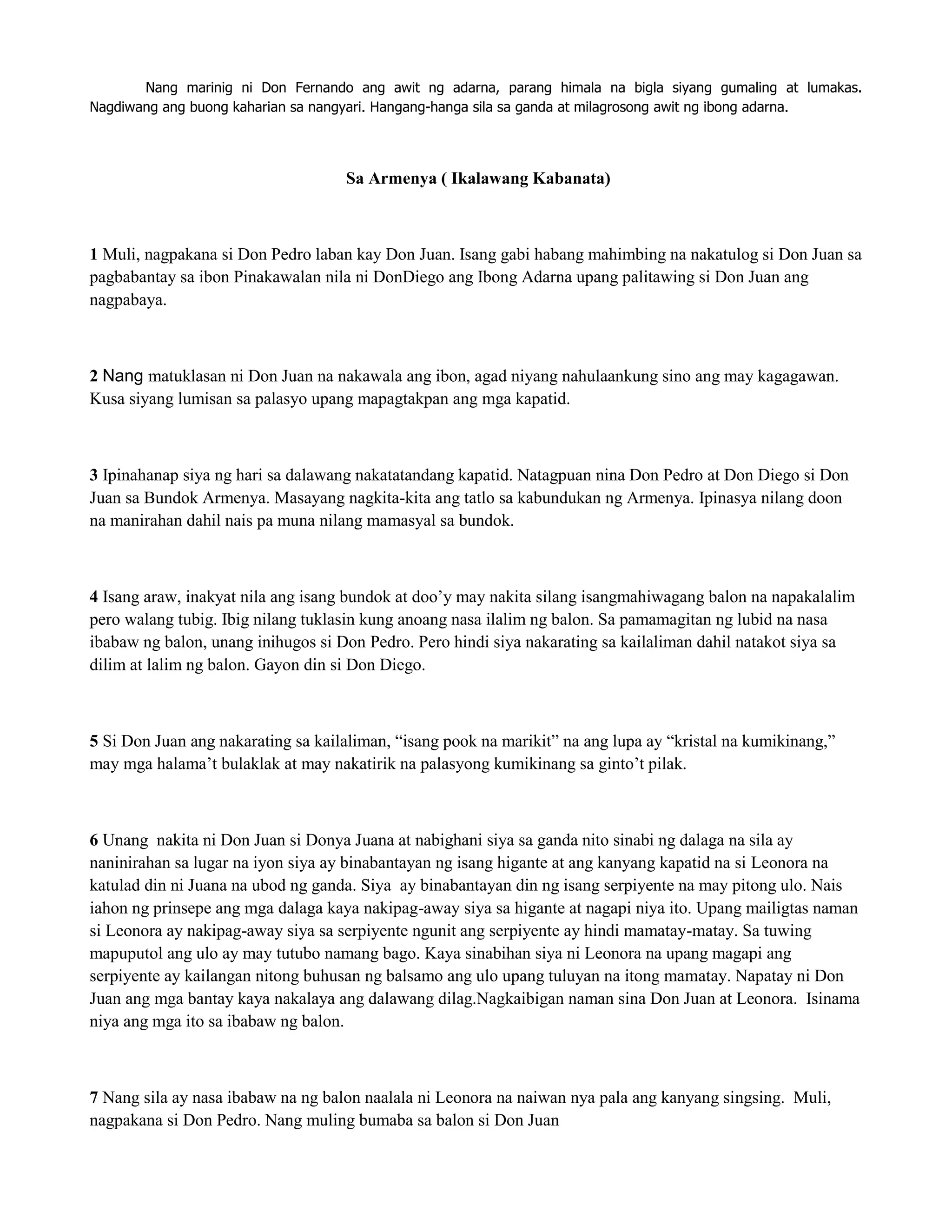 Ibong adarna buod ng 4 na yugto | DOCX