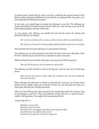 Ibori – a ceremony for praising and feeding the ori | PDF