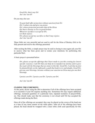 Ibori – a ceremony for praising and feeding the ori | PDF