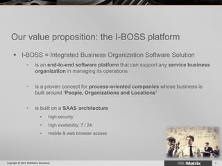 I-BOSS = Integrated Business Organization Software System is an end-to ...