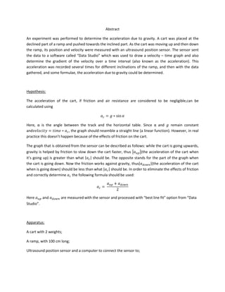 IB Physics HL Full lab report on research question: Galileo’s ...