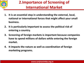 Criteria for Screening of International Market presentation | PPTX