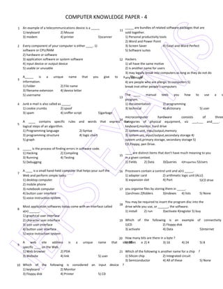 Ibps computer knowledge papers with answers | PDF