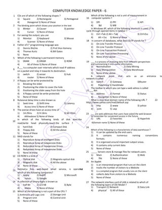 Ibps computer knowledge papers with answers | PDF