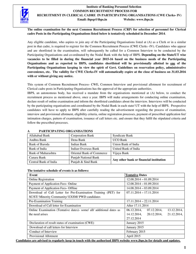 IBPS Notification for CWE Clerical Examination 2014 | PDF | Consumer ...