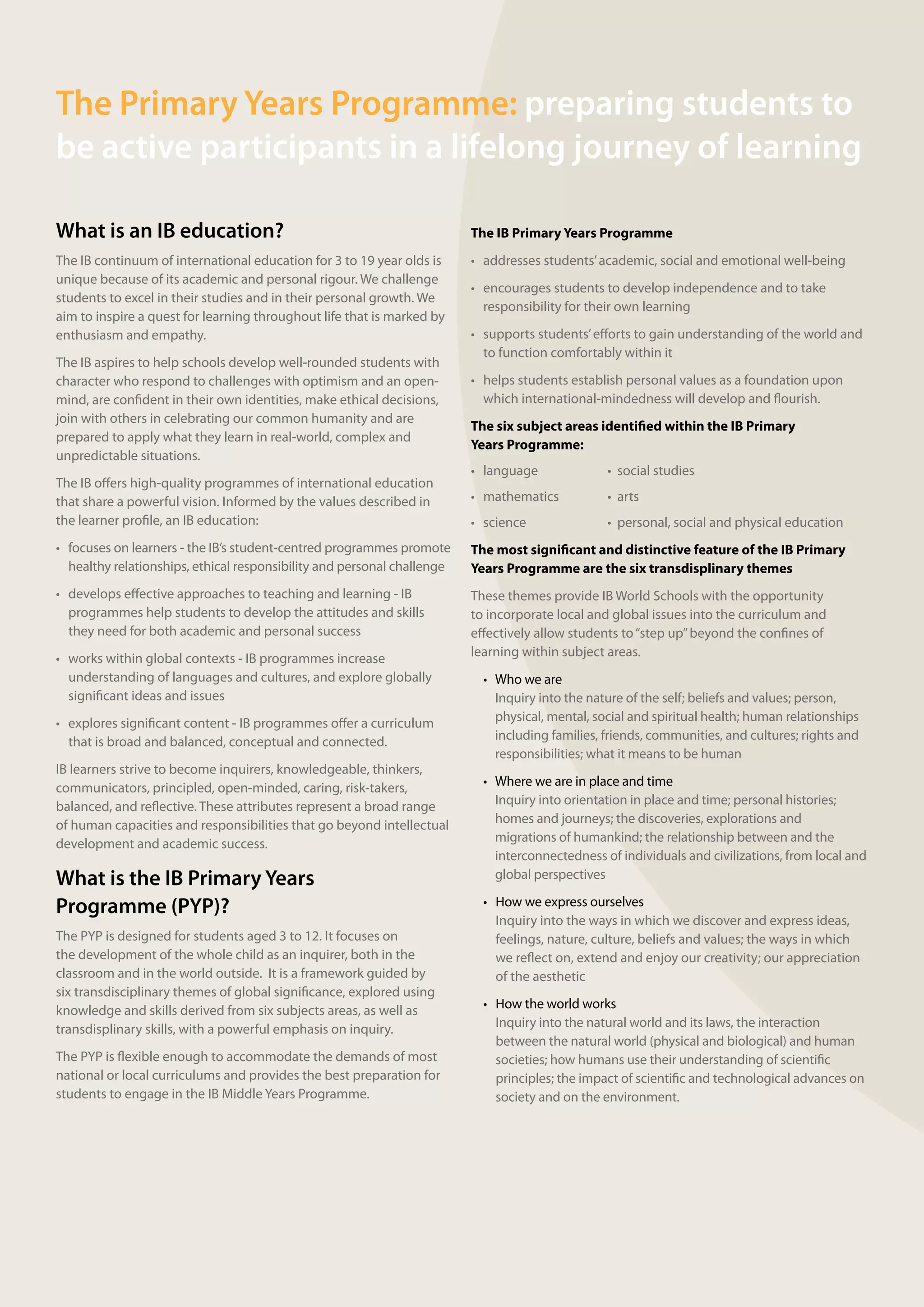 IB PYP brochure | PDF