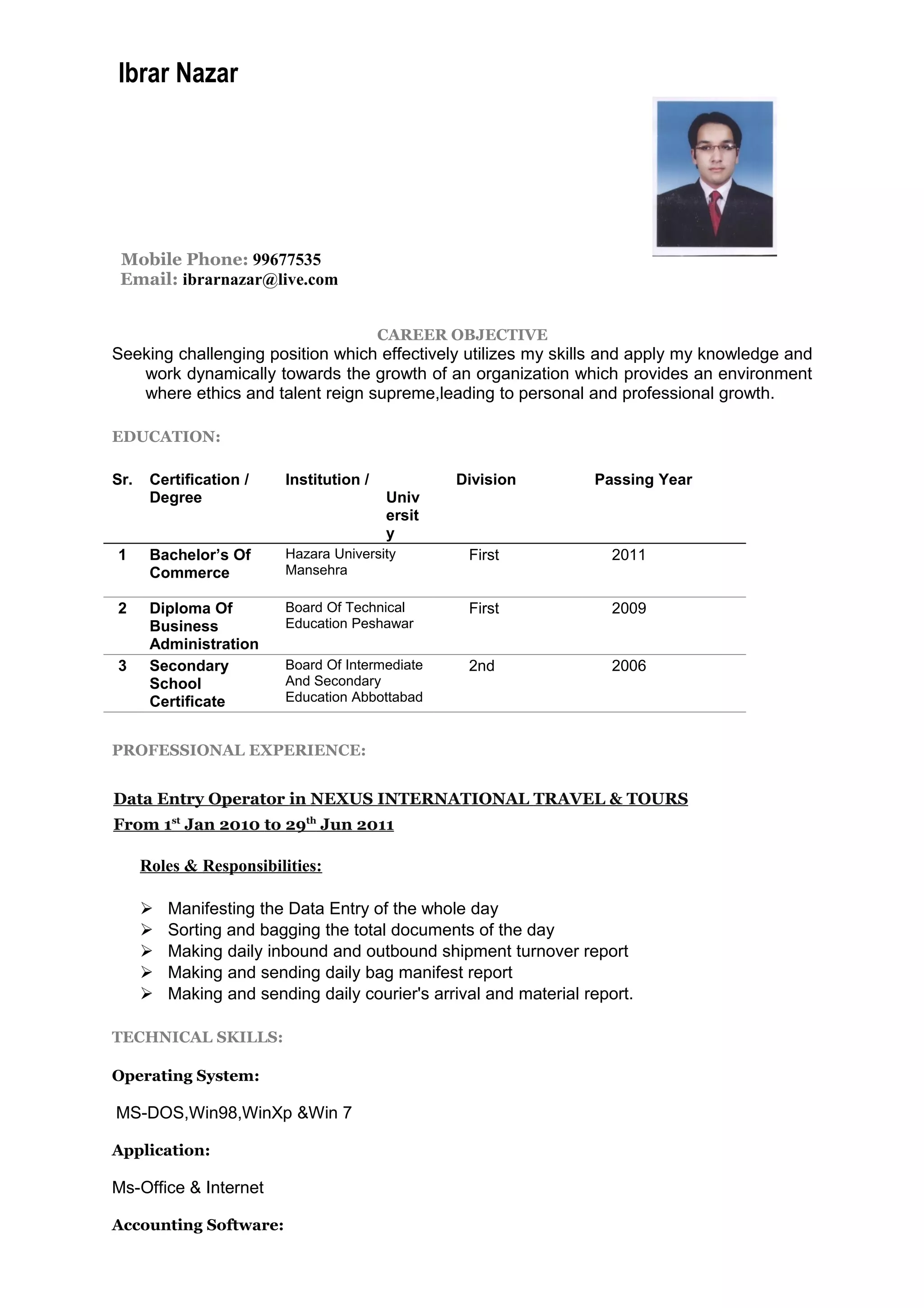 Ibrar Nazar | DOC | Education