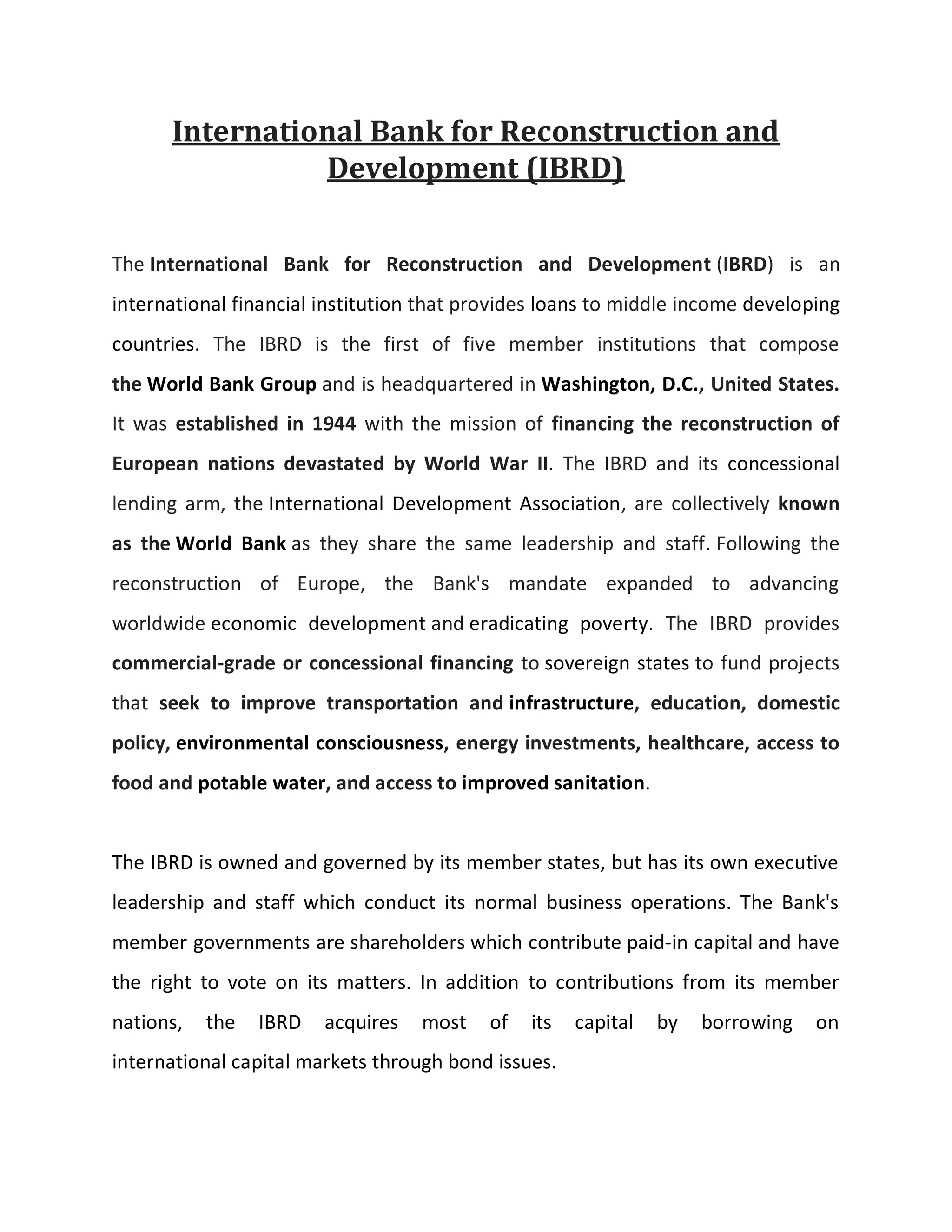 International Bank for Reconstruction and Development (IBRD) | PDF