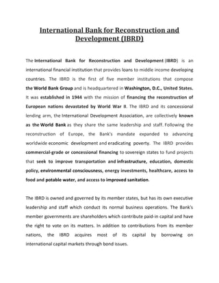 International Bank for Reconstruction and Development (IBRD) | PDF