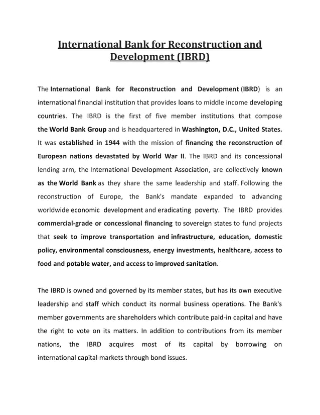 International Bank for Reconstruction and Development (IBRD) | PDF
