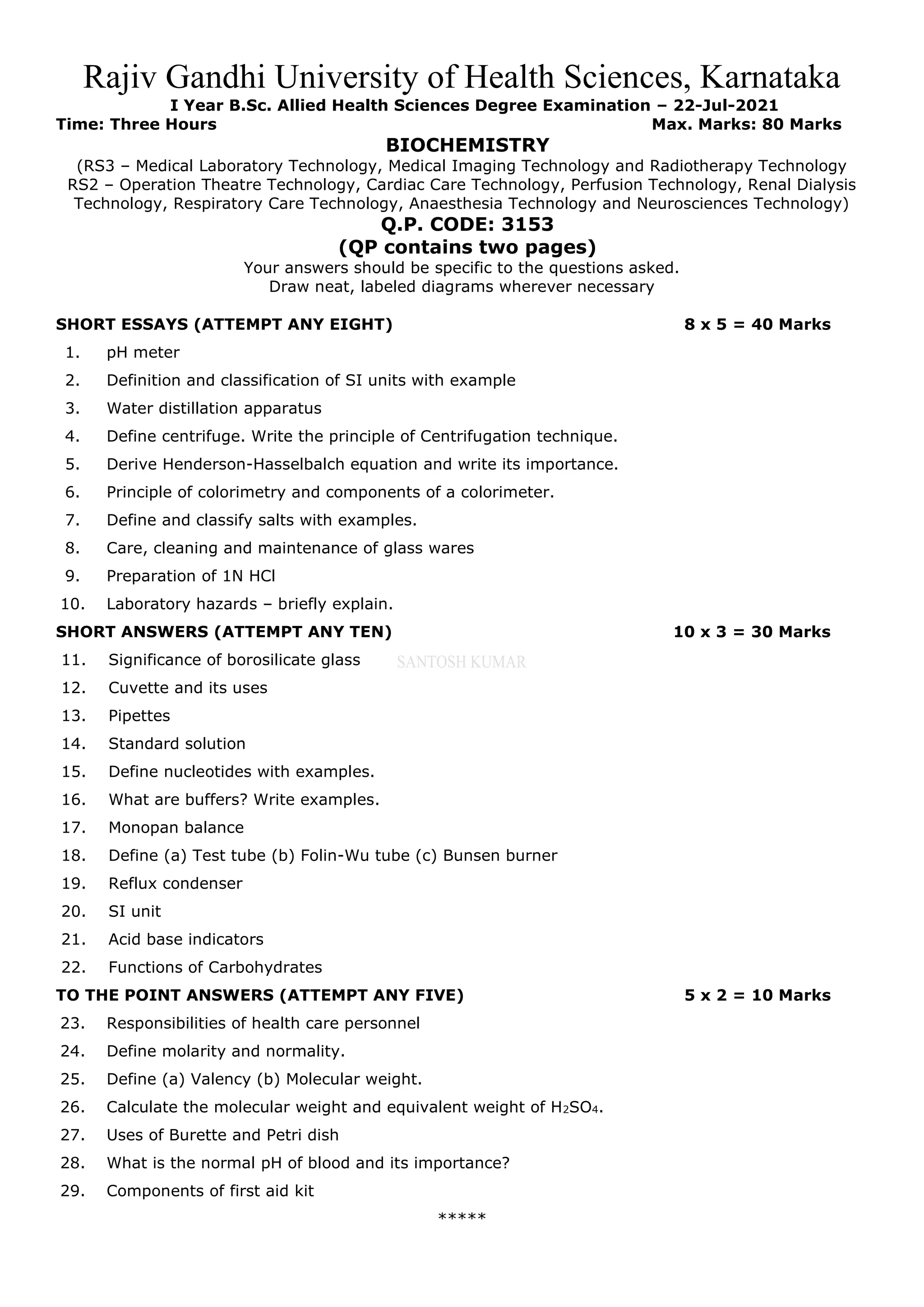 I year BSc AHS and MLT Biochemistry RGUHS Previous Question papers RS4, RS3 till November 2023.pdf