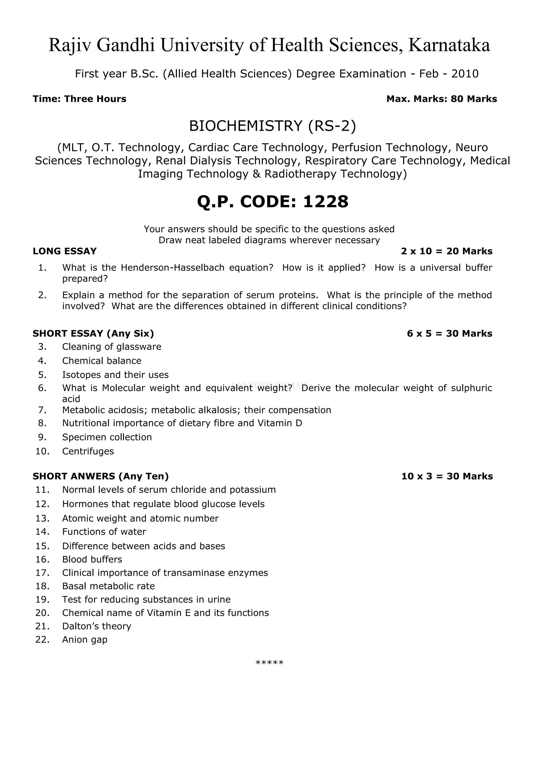 I year BSc AHS and MLT Biochemistry RGUHS Previous Question papers RS4, RS3 till November 2023.pdf