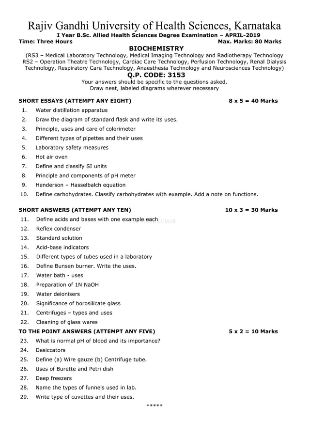 I year BSc AHS and MLT Biochemistry RGUHS Previous Question papers RS4, RS3 till November 2023.pdf