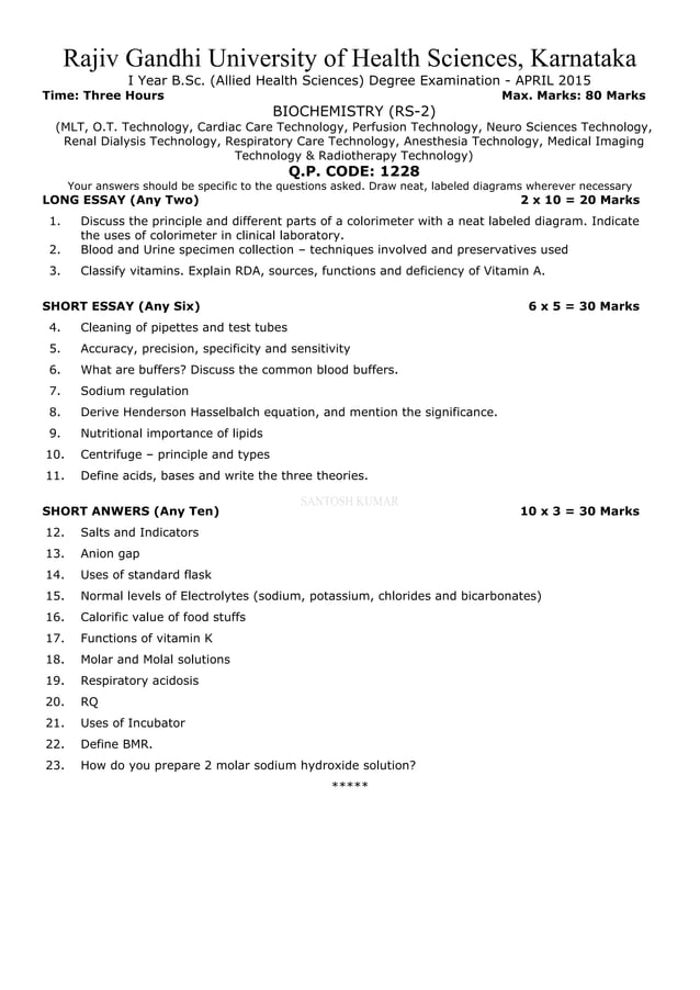 I year BSc AHS and MLT Biochemistry RGUHS Previous Question papers RS4, RS3 till November 2023.pdf
