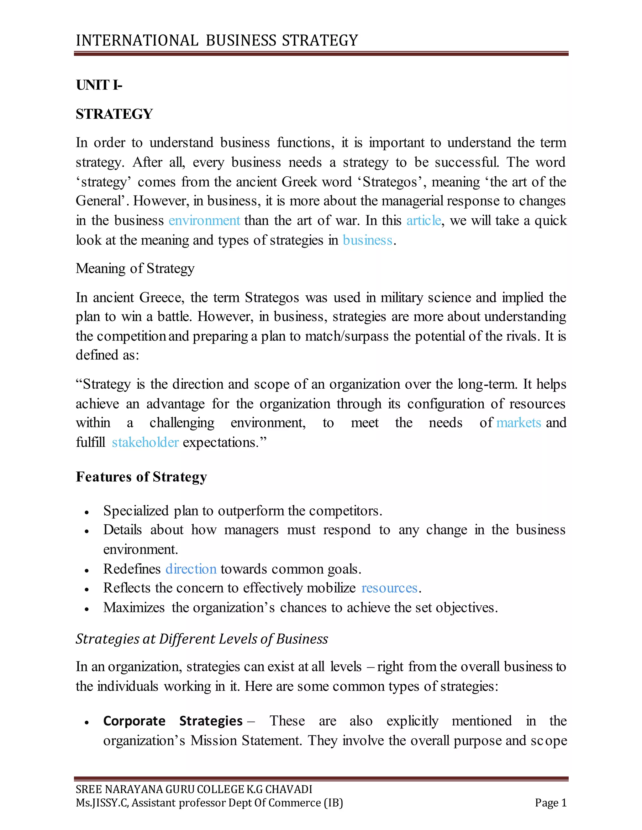 International Business Strategy Material as per Bharathiar University ...
