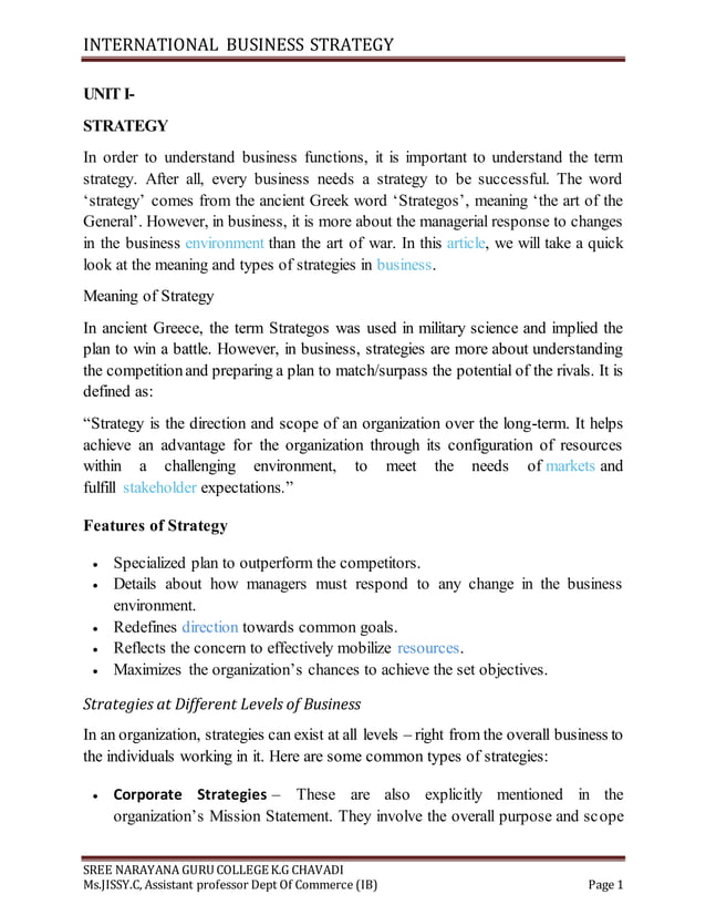International Business Strategy Material as per Bharathiar University Syllabus base | DOCX ...