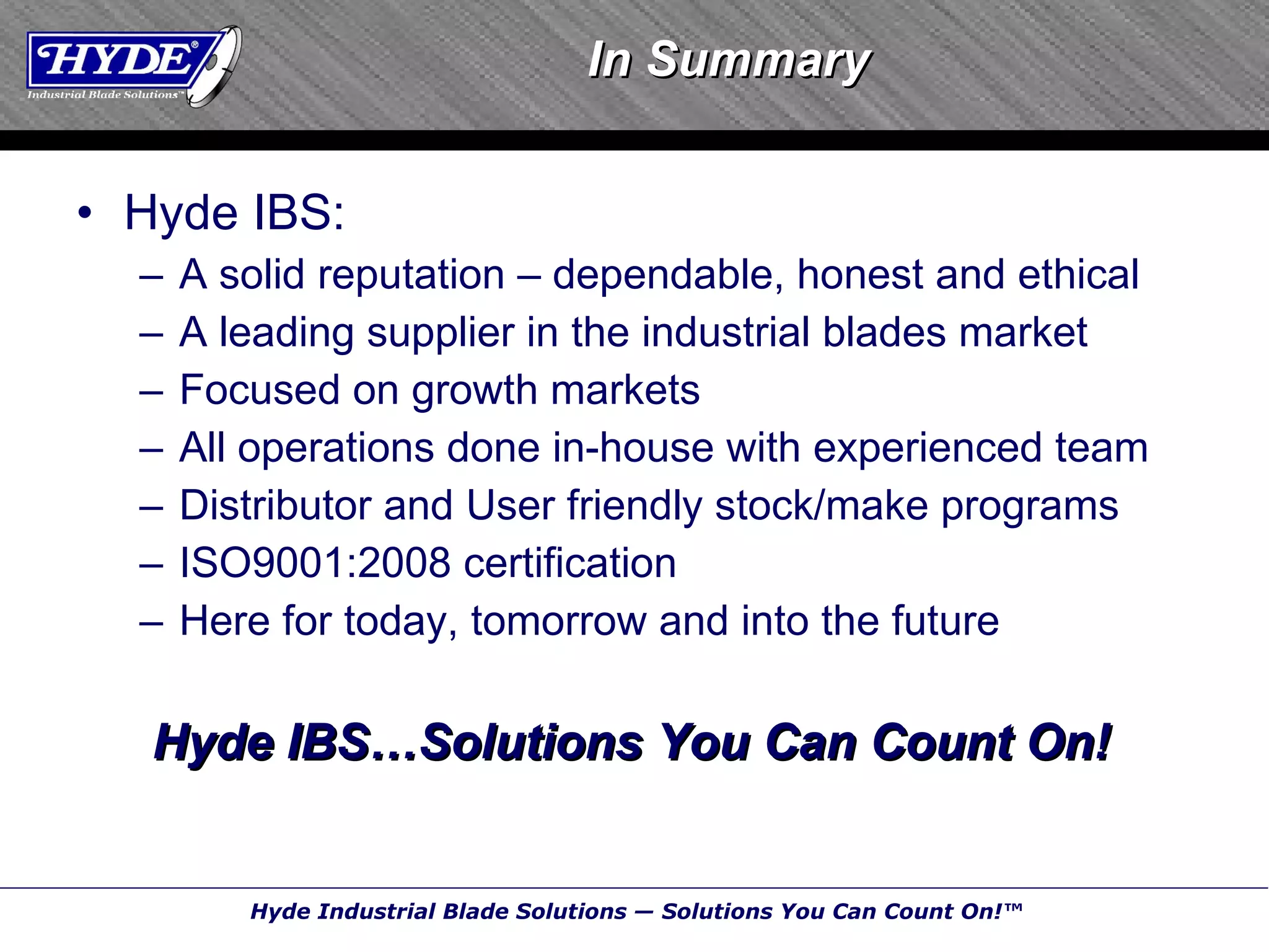 Hyde Industrial Blade Solutions - An Overview | PPT