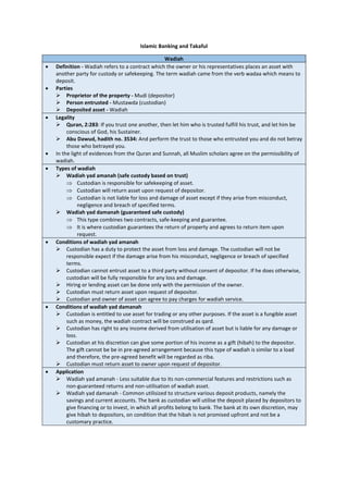 Islamic Banking and Takaful (IBT) - Wadiah (cheatsheet) | PDF ...