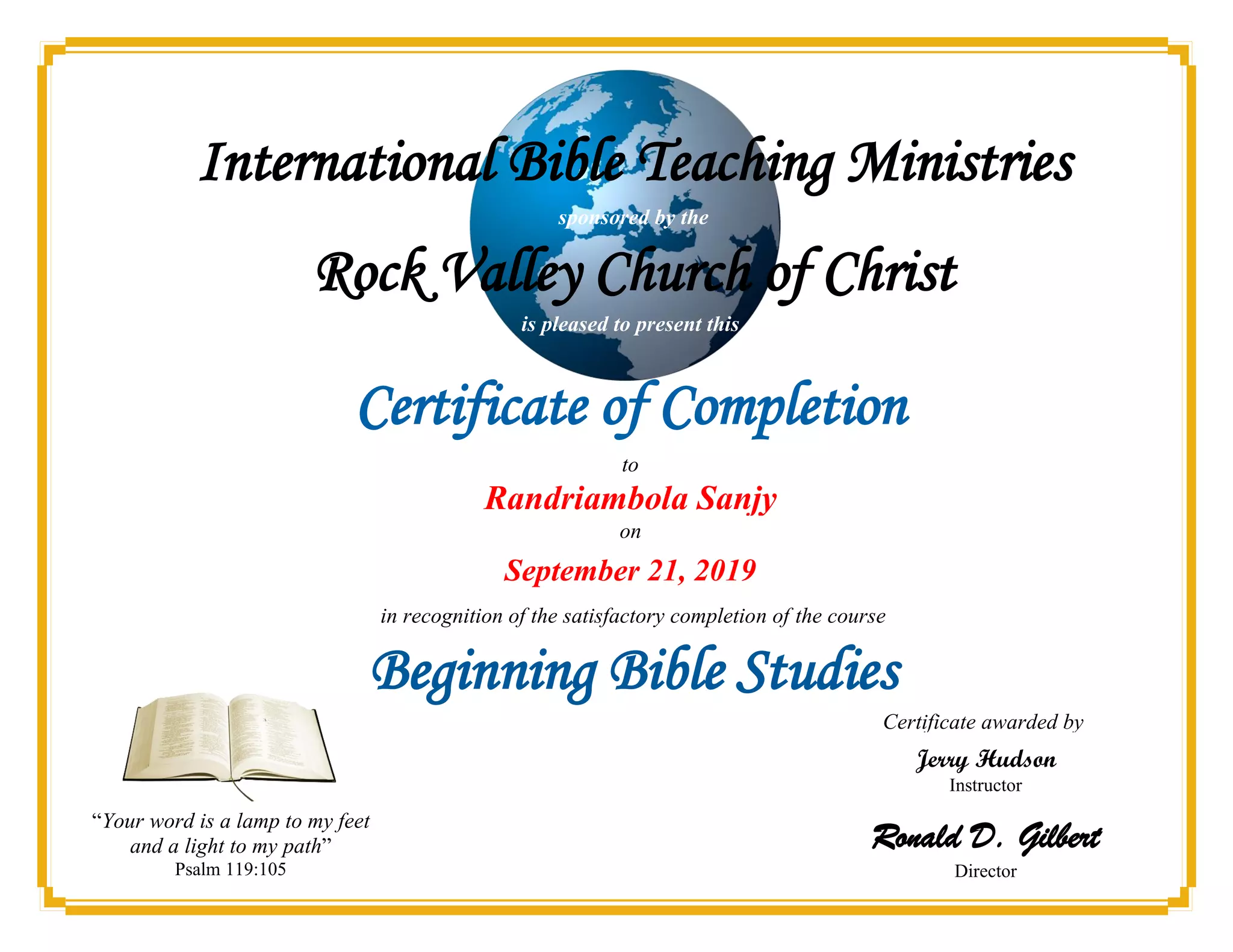 Certificate of Completion "Beginning Bible Studies" | PPT