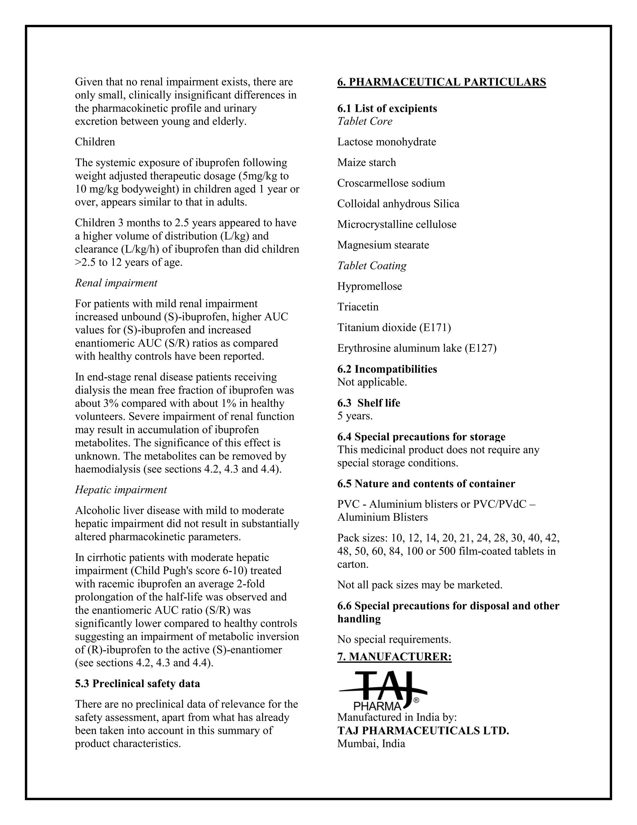 Ibuprofen 400 mg film coated tablets smpc- taj pharmaceuticals | PDF