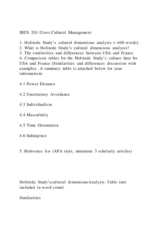 IBUS 201 Cross Cultural Management1. Hofstede Study’s cultural | PDF