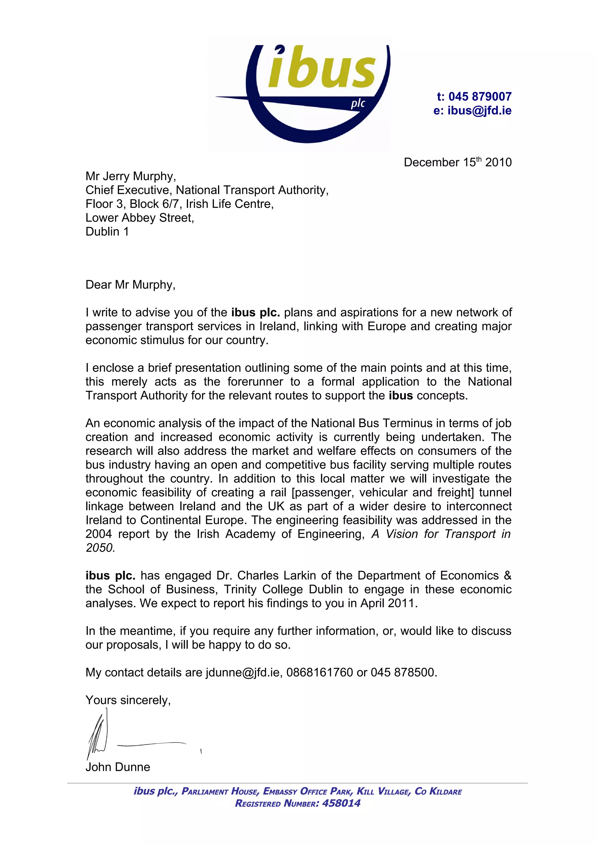 Letter to National Transport Authority | 15.12.10