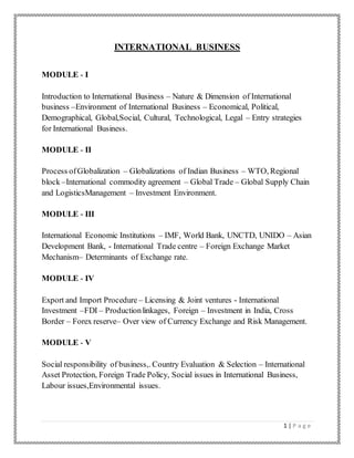 INTERNATIONAL BUSINESS - MG UNIVERSITY 3RD SEMESTER - FULL NOTES | DOCX