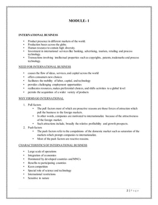 INTERNATIONAL BUSINESS - MG UNIVERSITY 3RD SEMESTER - FULL NOTES | DOCX